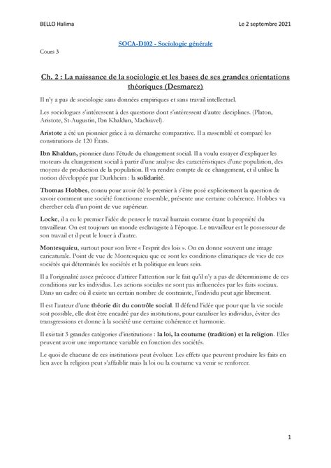 Soca D102 Notes De La Séance 3 Soca D102 Sociologie Générale Cours
