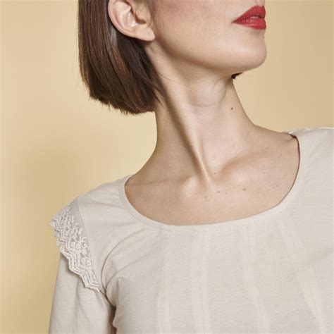 Tee Shirt Manches Longues élastiquées Et Dentelle Femme Sable Beige