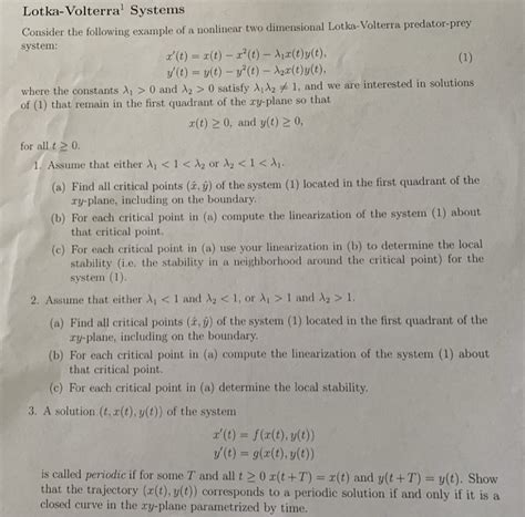 Solved Lotka Volterra Systems Consider The Following Example