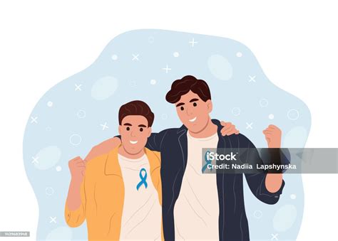 전립선 암 인식 리본 첨부 남자와 남자 건강의 상징 평면 벡터 그림 11월에 대한 스톡 벡터 아트 및 기타 이미지 11월