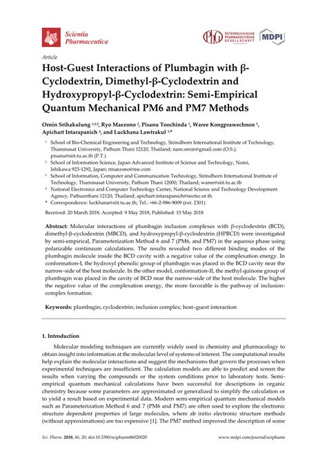 Pdf Host Guest Interactions Of Plumbagin With β Cyclodextrin Dimethyl β Cyclodextrin And