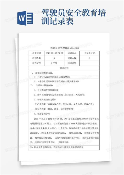 驾驶员安全教育培训记录表word模板下载编号qxmrwdrv熊猫办公