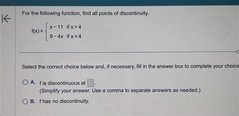 solved k for the following function find all points of