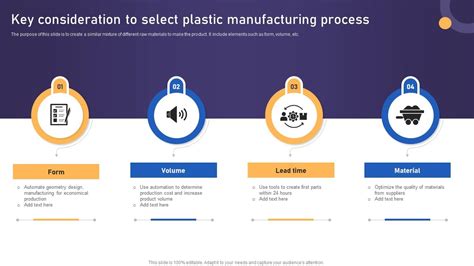Key Consideration To Select Plastic Manufacturing Process Ppt Sample