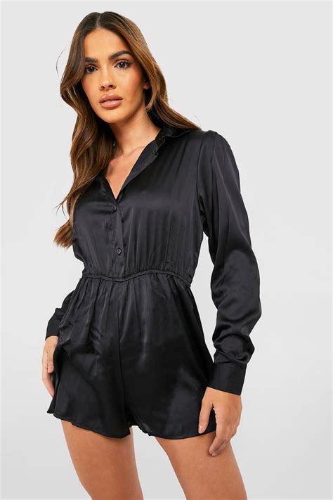 Playsuits Satin Collared Playsuit Boohoo