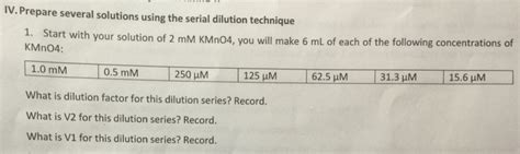 Solved Prepare Several Solutions Using The Serial Dilution Chegg