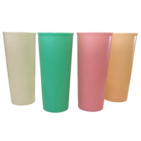 Set Of 4 Classic 7 Tupperware Glasses ~ 107 35 And 107 34 Pink Green