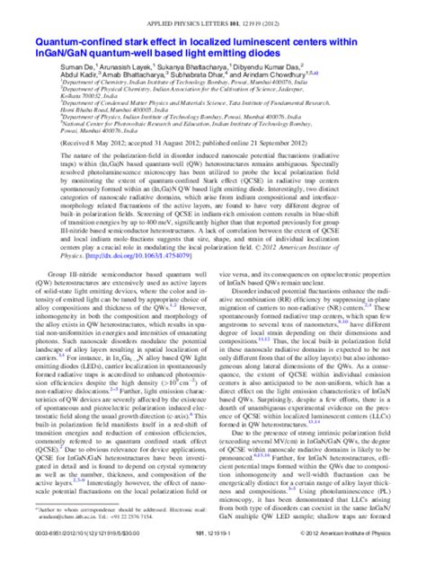 Pdf Quantum Confined Stark Effect In Localized Luminescent Centers Within Ingangan Quantum