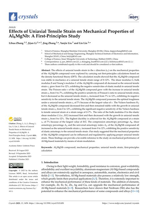 (PDF) Effects of Uniaxial Tensile Strain on Mechanical Properties of Al6MgNb: A First-Principles ...