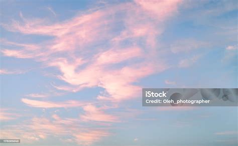 日没時の美しいピンクの雲雲の背景を持つ青い空 ふわふわのストックフォトや画像を多数ご用意 ふわふわ まぶしい ピンク色 Istock