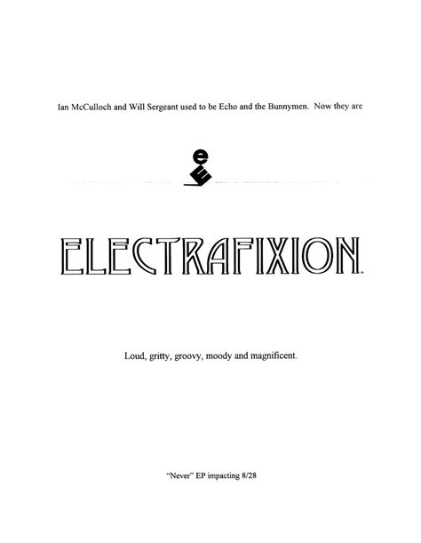 Lansure S Music Paraphernalia IAN McCULLOCH ECHO THE BUNNYMEN ELECTRAFIXION Press Kits