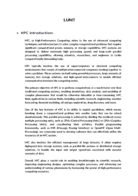 UNIT 1 HPC 1 HPC Introduction HPC Or High Performance Computing