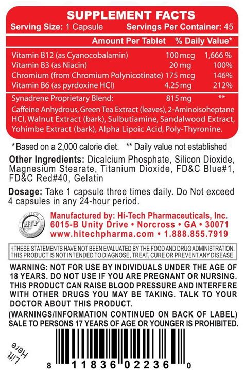 Hi Tech Pharmaceuticals Synadrene With Dmha Fat Burner Supplement