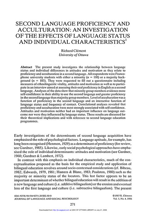 Pdf Second Language Proficiency And Acculturation An Investigation Of The Effects Of Language