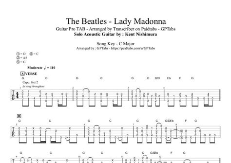 The Beatles Lady Madonna Tab And Chords Kent Nishimura