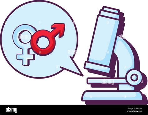 Microscope Lab With Genders Symbols Vector Illustration Design Stock
