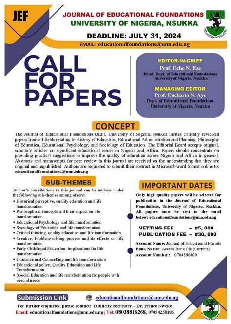 Call For Papers Journal For Education Foundation University Of