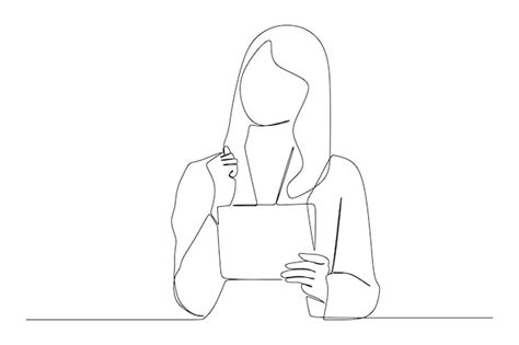 Dessin Au Trait Continu D Une Femme D Affaires Souriante Avec La