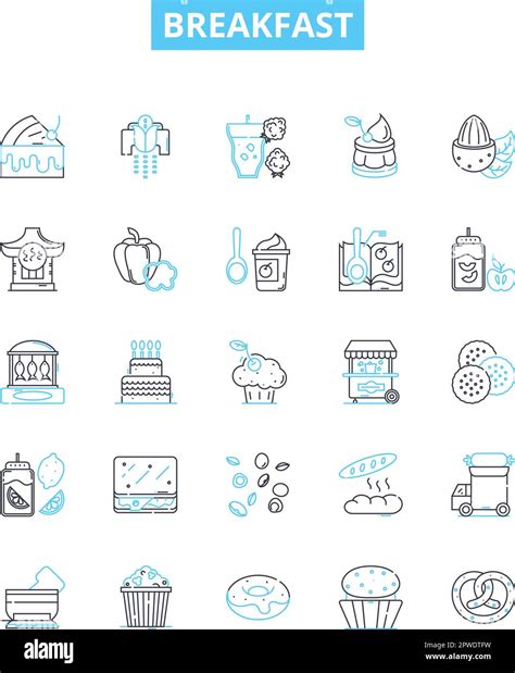 Breakfast Vector Line Icons Set Eggs Toast Oatmeal Pancakes Cereal Bacon Sausage