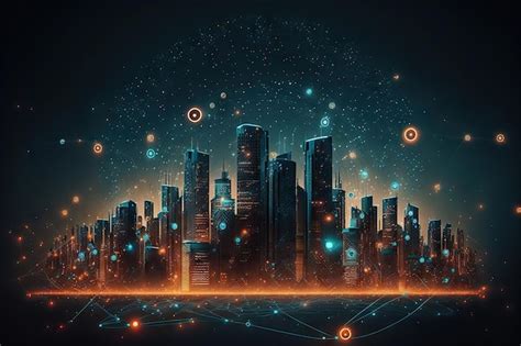 Premium Photo Beautiful Smart City With Network Lines And Dots Iot