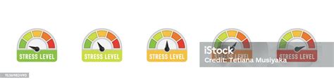 스트레스 수준 측정기 아이콘이 설정되었습니다 감정 과부하 소진 및 직장에서의 피로 스트레스 조절 안전한 건강 스트레스 수준 측정기 게이지 감정 단계 벡터 그림 감소에 대한