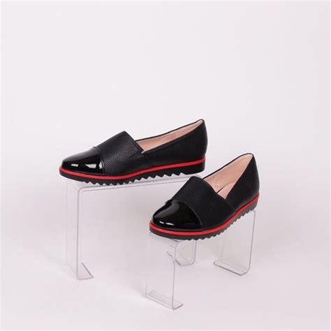 Дамски обувки от черна еко кожа и лак Loafers Fashion Shoes