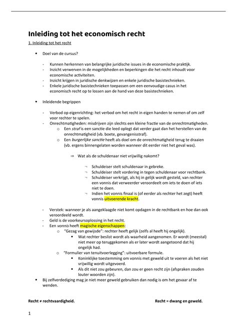 Volledige Samenvatting Inleiding Tot Het Economisch Recht Inleiding