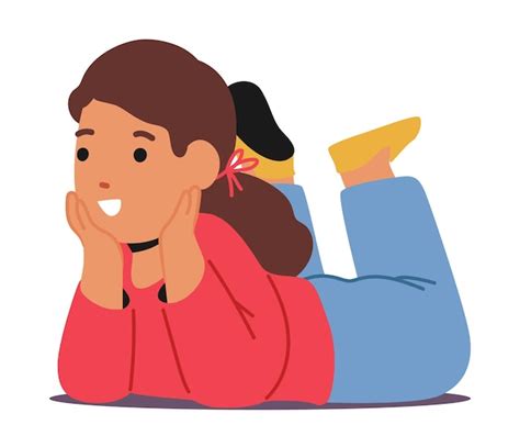 어린 소녀 캐릭터는 꿈 속에서 길을 잃었다고 생각하면서 손으로 얼굴을 얹고 뱃속에 누워 있습니다 그녀는 만화 사람 벡터