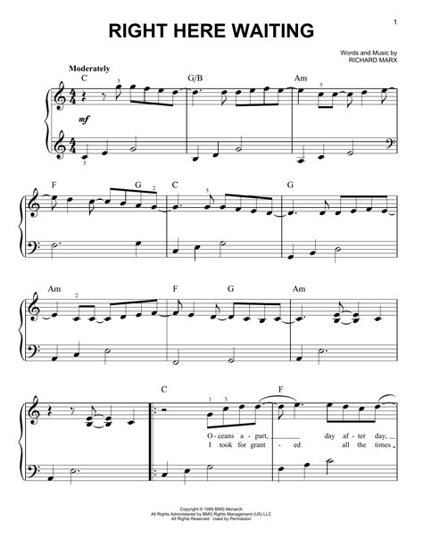 Right Here Waiting By Richard Marx Sheet Music For Easy Piano At Sheet