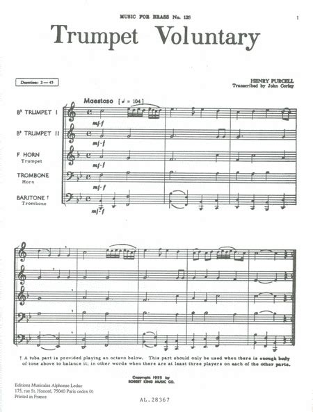 Trumpet Voluntary Brass Quintet By Henry Purcell Brass Quintet