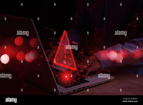 System Hacked Warning Alert On Notebook Laptop Cyber Attack On Computer Network Virus