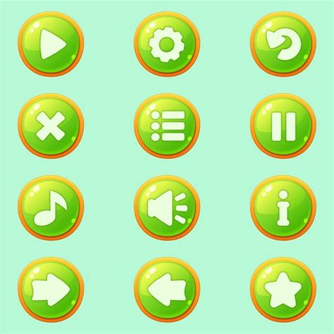 Premium Vector Set Of Game Round Buttons In Cartoon Style Gui Buttons For Mobile Game