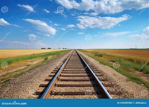 Two Parallel Railway Tracks Disappearing Into The Horizon Stock Photo