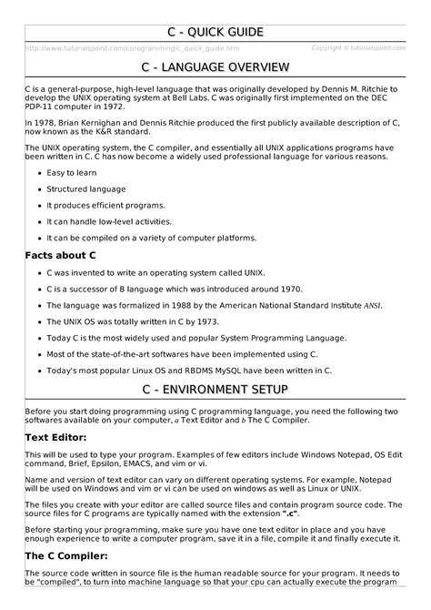 C Quick Guide Notes Tutorialspointcprogrammingcquickguidehtm