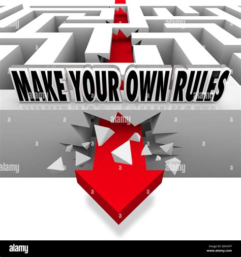 Make Your Own Rules Arrow Breaks Free Of Maze Stock Photo Alamy
