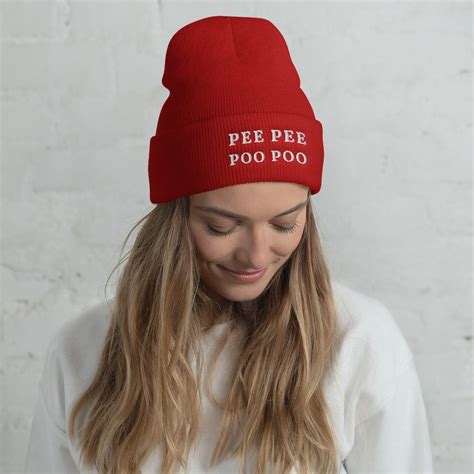 Pee Pee Poo Poo Red Cuffed Beanie Parody Funny Hat Knit Hat Etsy