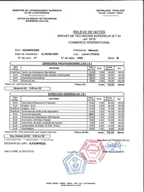 Releve De Notes De Bts Pdf