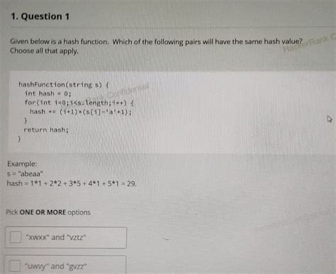 1 Question 1 Given Below Is A Hash Function StudyX