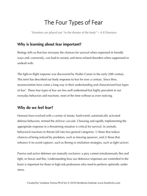 The Four Types Of Fear Pdf Fear Neuroscience