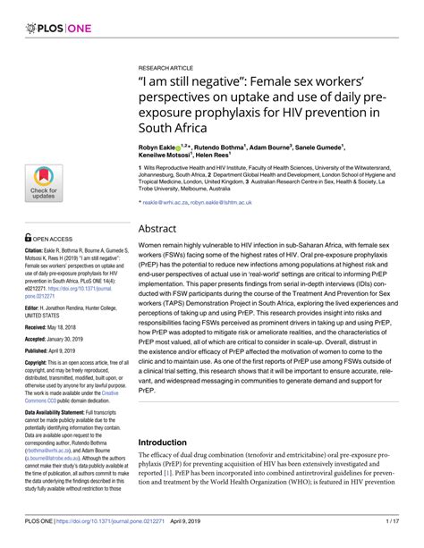Pdf “i Am Still Negative” Female Sex Workers Perspectives On Uptake
