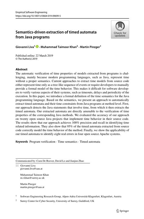 PDF Semantics Driven Extraction Of Timed Automata From Java Programs