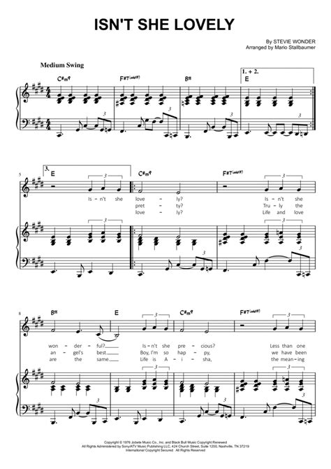 Isnt She Lovely Arr Mario Stallbaumer By Stevie Wonder Sheet Music