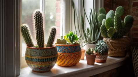 Premium Ai Image A Pair Of Cacti In Eclectic Patterned Post Ai Generated
