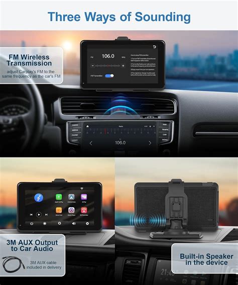 Podofo Wireless Portable Car Screen With Apple Car Play Hd Rear Backup