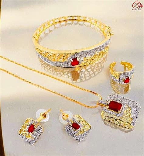 Elegant Indian Red Ad Zircon Combo Set Zv Zeverat Pk