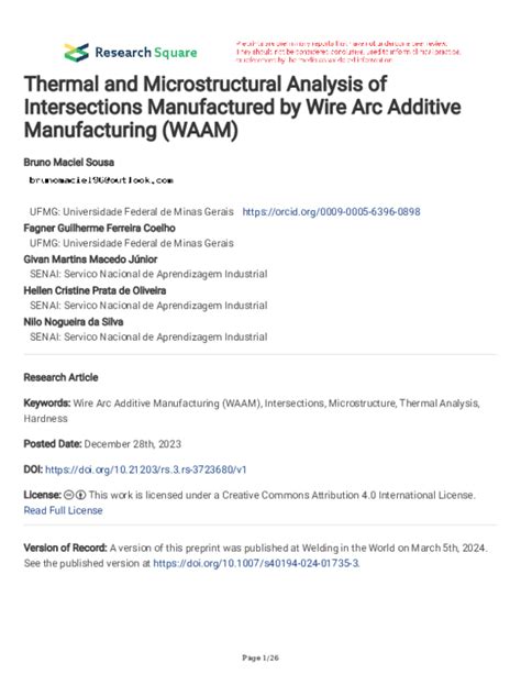 Pdf Thermal And Microstructural Analysis Of Intersections Manufactured By Wire Arc Additive