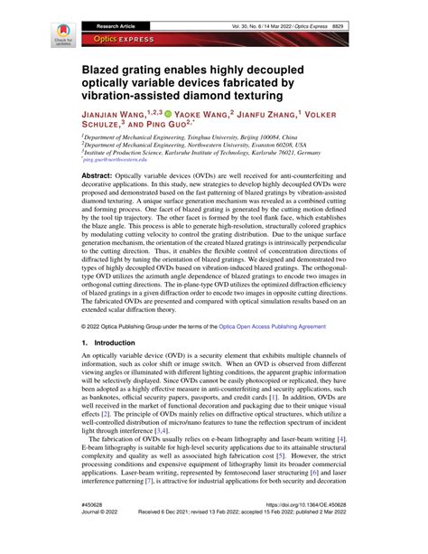 Pdf Blazed Grating Enables Highly Decoupled Optically Variable