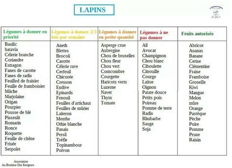 Liste de légumes en français pour lapins