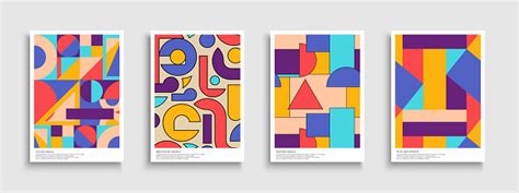 추상적인 기하학적 인쇄물이 있는 벡터 컬러 포스터 컬렉션 밝고 트렌디 한 템플릿 플래 카드 브로셔 배너 전단지 배경 카드 생생한 모양의 예술적 표지 8090년대 스타일 0