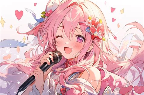 Premium Photo Cute Happy Anime Young Woman With Long Pink Hair